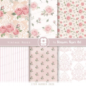 Shabby Chic Roses Digital Paper Pack: Vintage Collage (instant Download ...