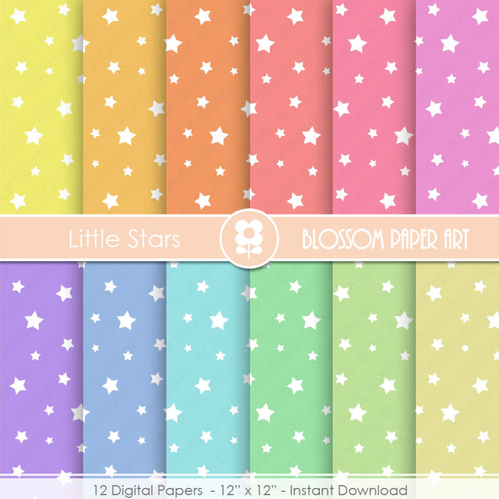 Stars Digital Paper Stars Digital Paper Pack Colours - Etsy