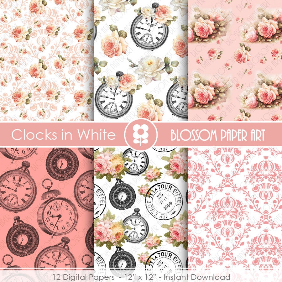 Shabby Chic Scrapbook Paper Rose Vintage Digital Paper Pack - Etsy