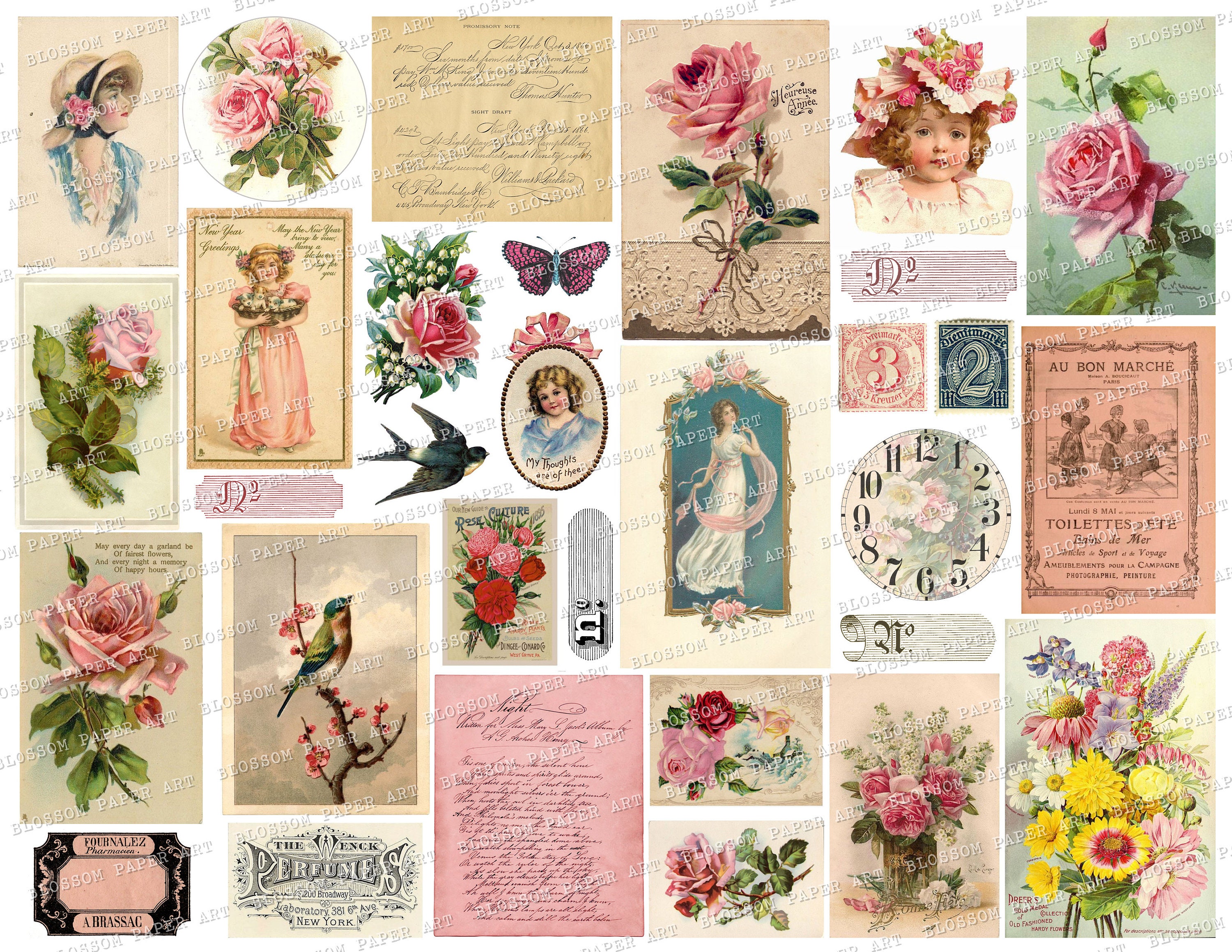 Vintage Ephemera Printable Collage Sheet FLORAL Vintage Roses - Etsy