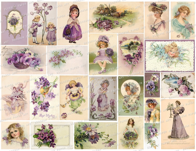 Purple Ephemera Printable Junk Journal Vintage Collage Sheet - Etsy