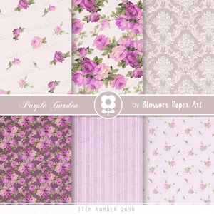 Purple Digital Paper, Purple Scrapbook Paper Pack, Shabby Chic Digital ...