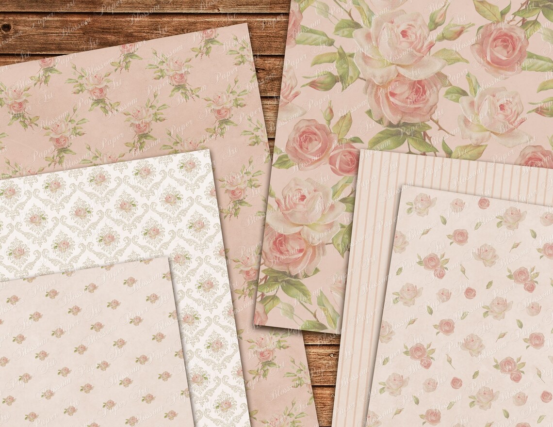 Digital Paper Shabby Chic Digital Paper Pack Roses Scrapbook - Etsy