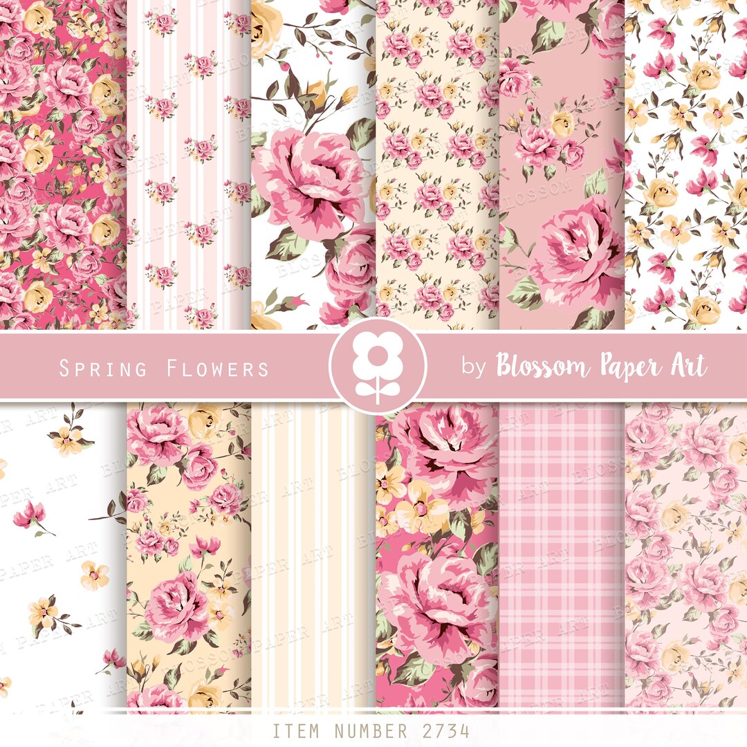 Floral Scrapbook Paper, Shabby Chic Digital Paper Pack, Roses Scrapbook ...