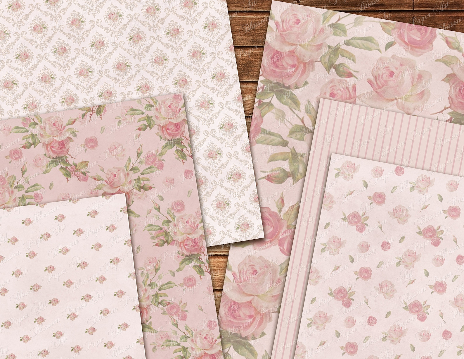 Pink Digital Paper, Shabby Chic Scrapbook Paper, Junk Journal Pages ...