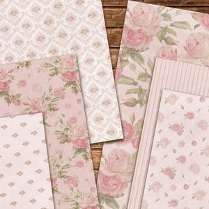 Pink Digital Paper, Shabby Chic Scrapbook Paper, Junk Journal Pages ...