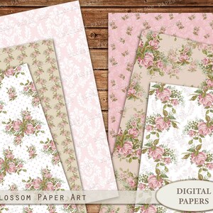 Shabby Chic Digital Paper Pack Vintage Roses Pink Floral Digital ...