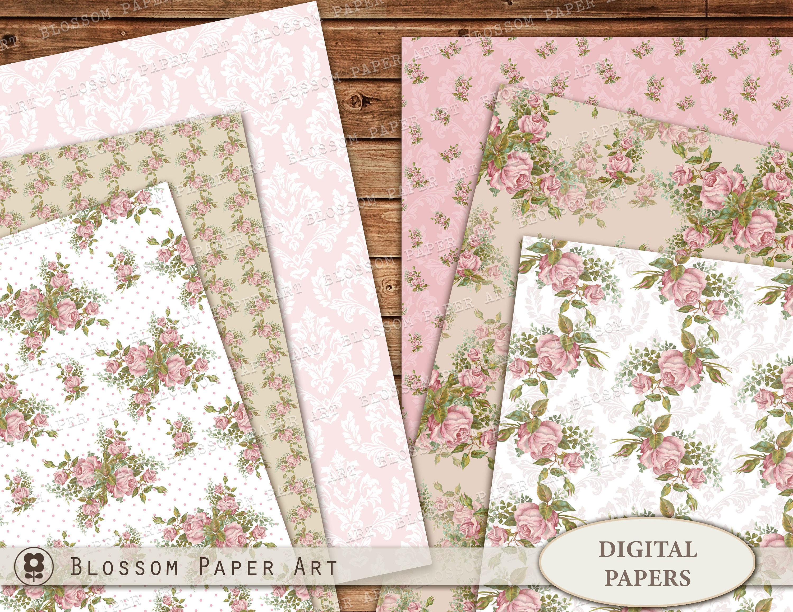 Shabby Chic Digital Paper Pack Vintage Roses Pink Floral - Etsy