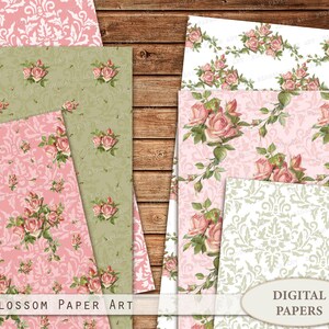 PINK Rose Floral Digital Paper, Floral Digital Paper Pack, Vintage ...