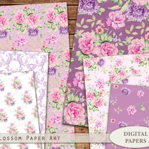 Purple Digital Paper, Floral Digital Papers, Floral Scrapbooking Paper ...