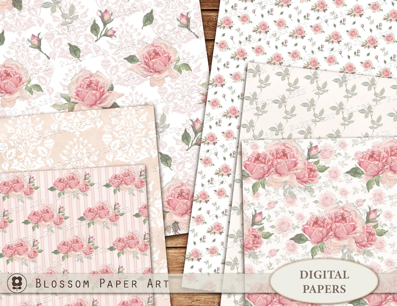 Shabby Chic Roses Digital Paper Pack: Vintage Collage (instant Download ...
