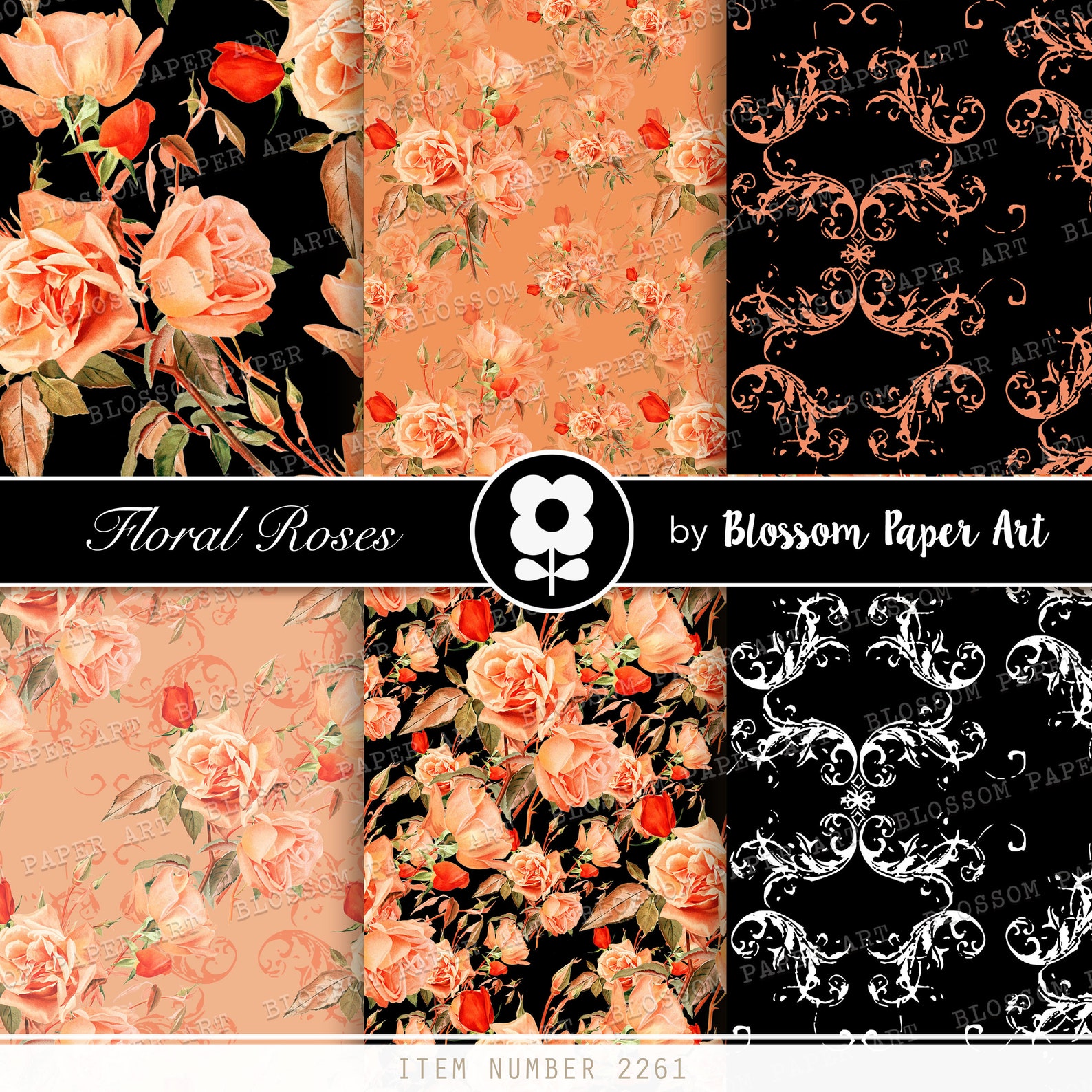 Floral Digital Paper Floral Vintage Digital Paper Pack Black - Etsy