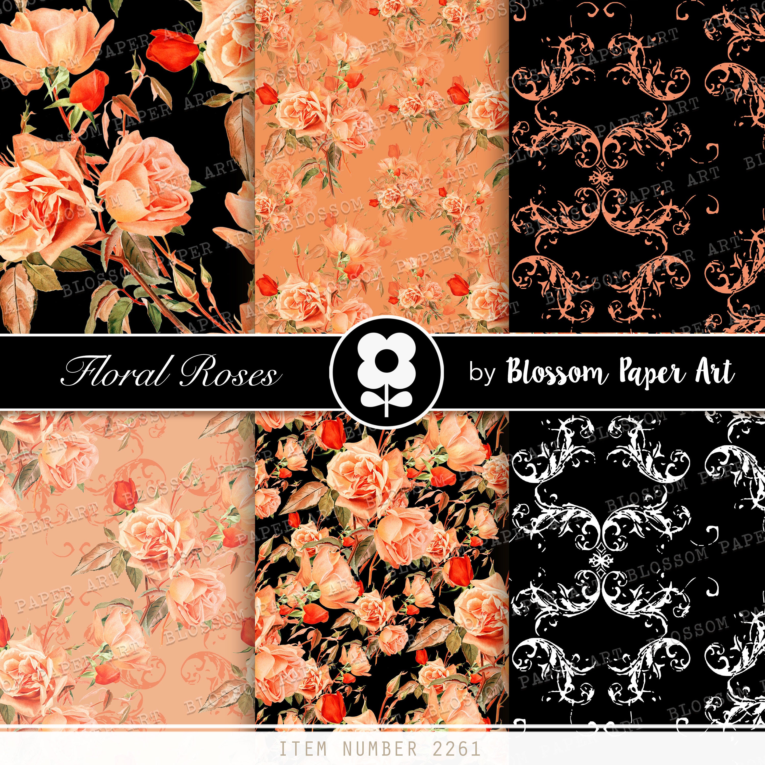 Floral Digital Paper Floral Vintage Digital Paper Pack Black - Etsy