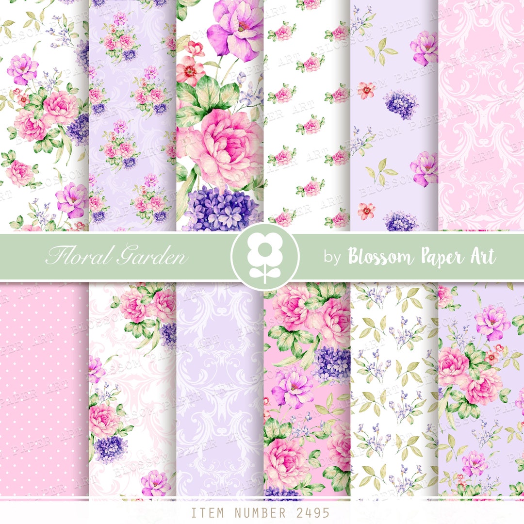 Floral Digital Paper, Pink Digital Paper Pack, Scrapbooking Rose Papers ...