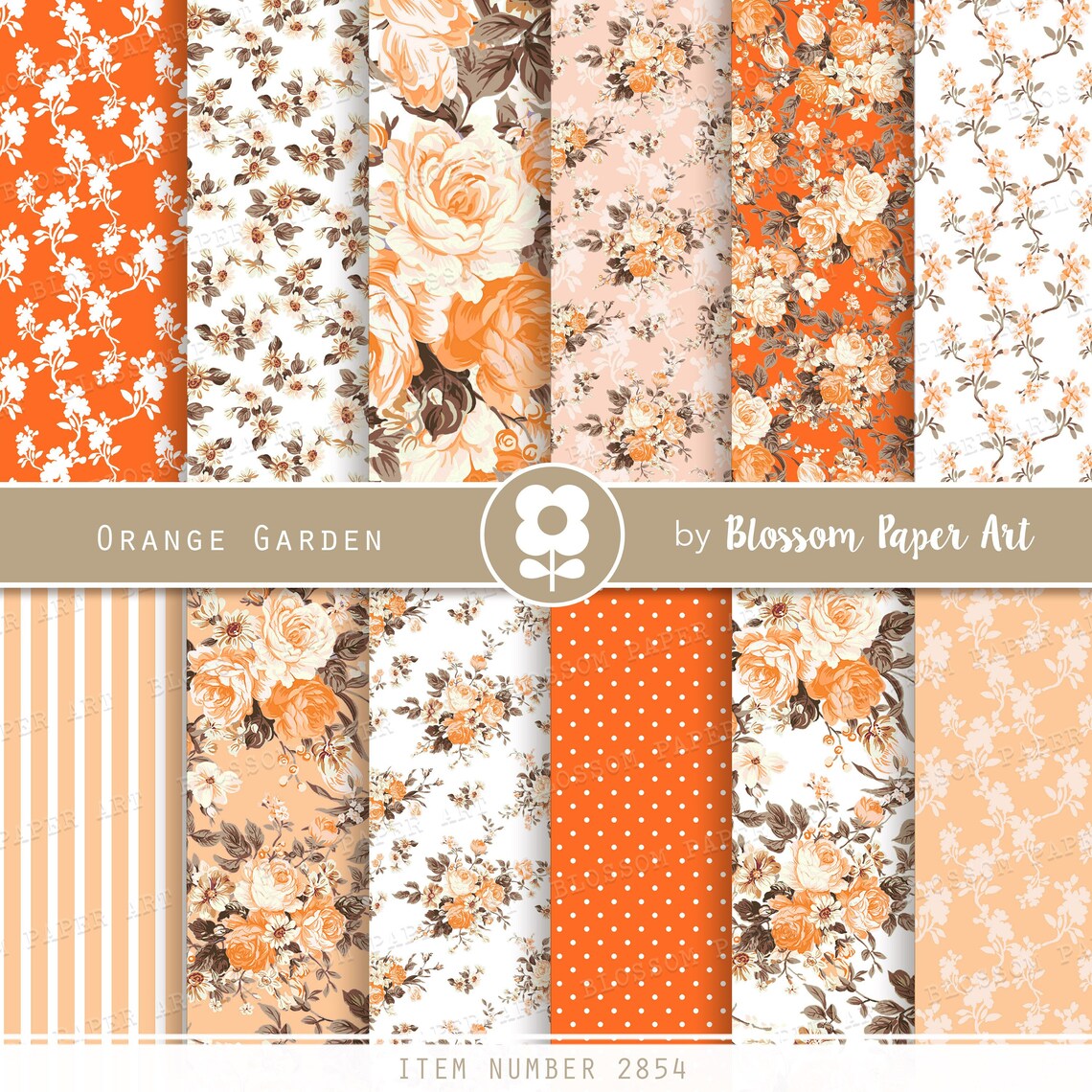 Floral Digital Paper Orange Scrapbook Papers Autumn Papers - Etsy