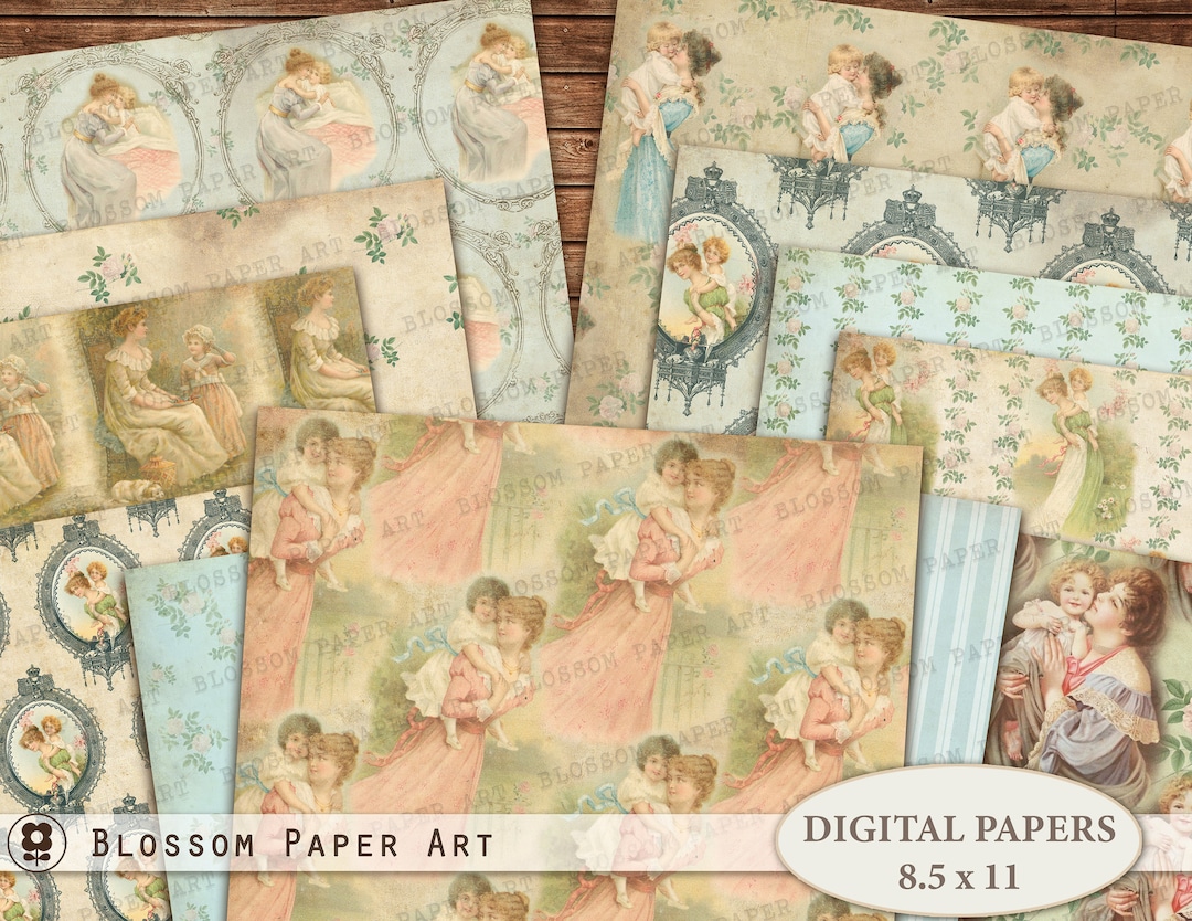 Mother and Baby Digital Paper, Vintage Mom Scrapbook Paper, Mother's ...