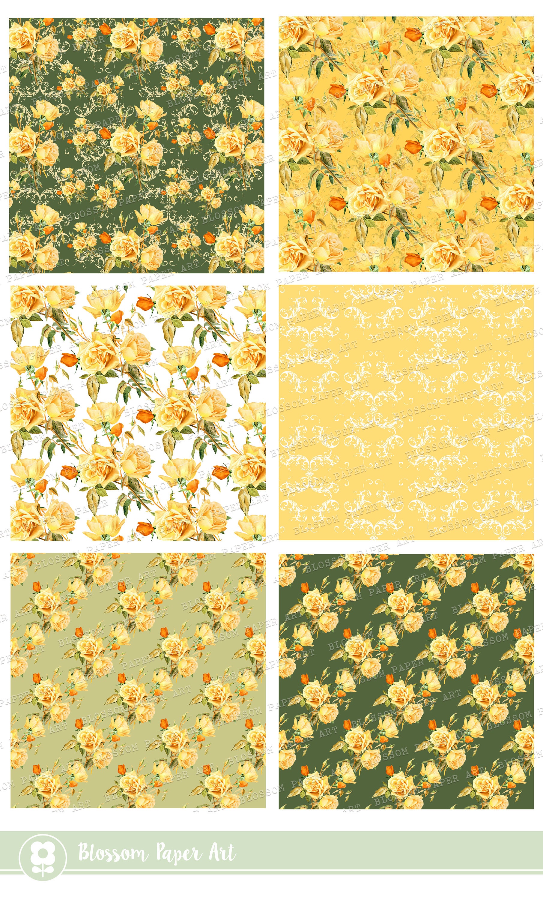 Floral Digital Paper Floral Digital Paper Pack Yellow Roses | Etsy