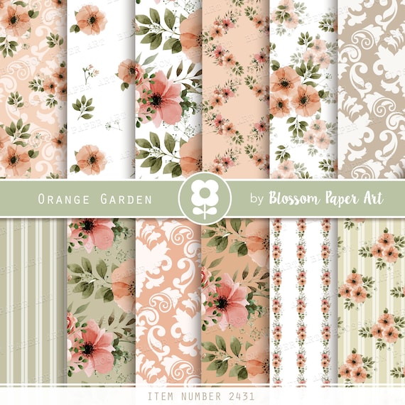 Floral Digital Paper Peach Digital Paper Scrapbooking Floral | Etsy
