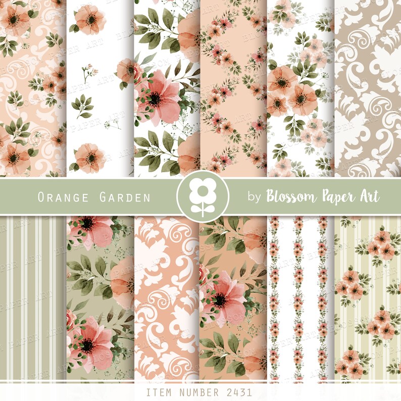 Floral Digital Paper Peach Digital Paper Scrapbooking Floral - Etsy