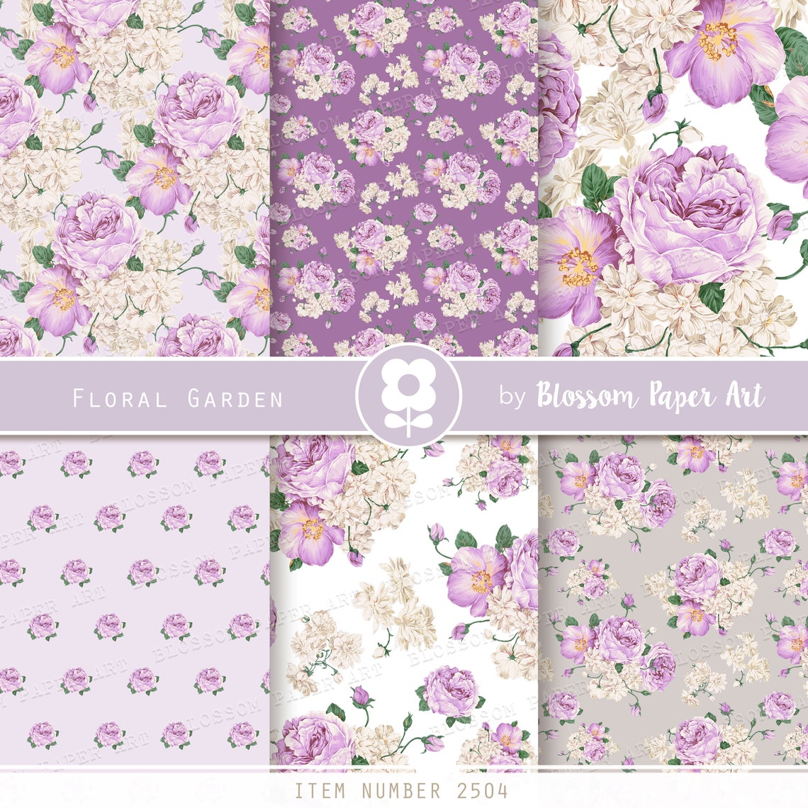 Purple Roses Digital Paper Collage Sheet Shabby Chic Floral | Etsy