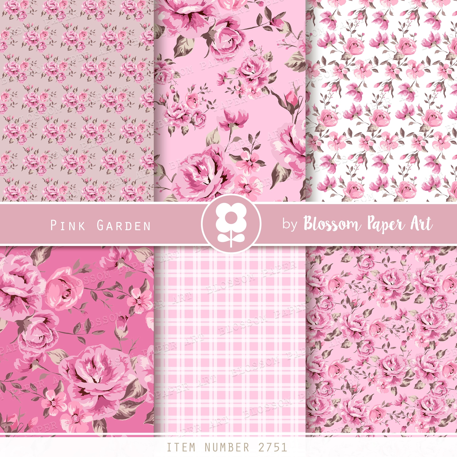 Pink Digital Paper, Shabby Chic Paper Pack, Roses Scrapbook Collage ...
