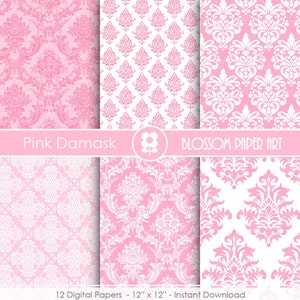 Pink Damask Digital Paper, Pink Digital Paper Pack, Pink Damask ...