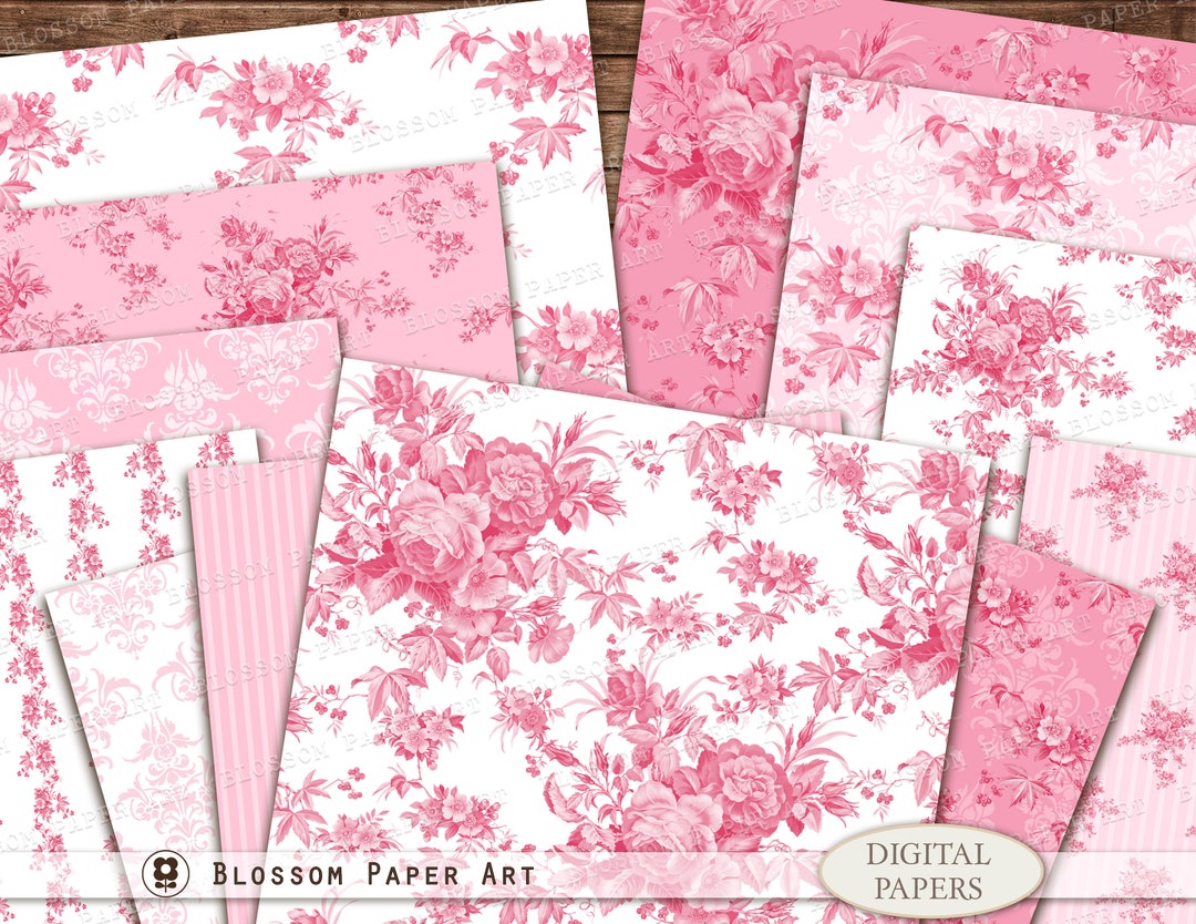 Pink Floral Digital Paper, Scrapbook Paper Pack, Rose Collage Sheet ...