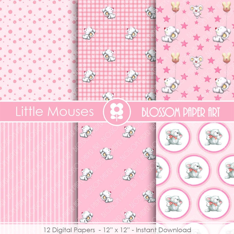 Pink Digital Paper Baby Girl Pink Digital Papers, Scrapbooking, Mouse ...