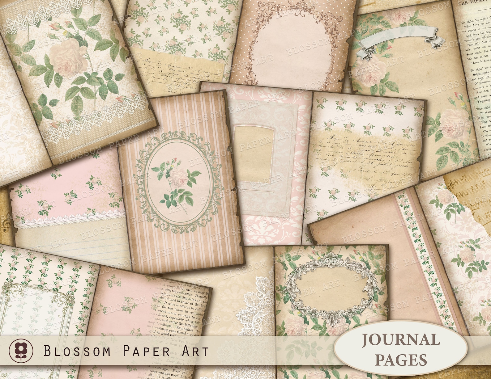 Vintage Rose Junk Journal Pages Printable Sheets Digital - Etsy