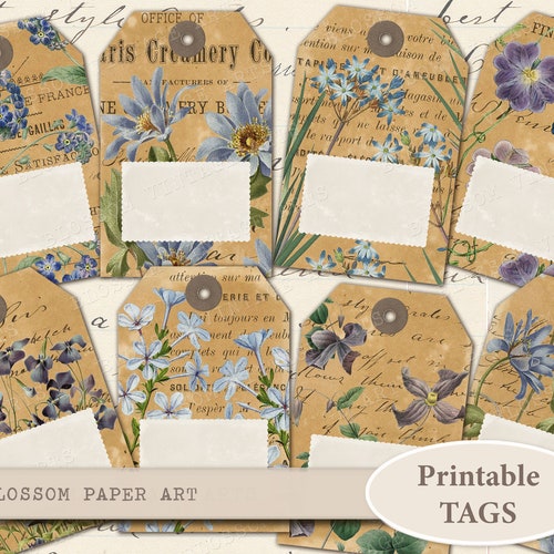 Old Paper Tags Floral Printable Tags Vintage Gift Tags - Etsy