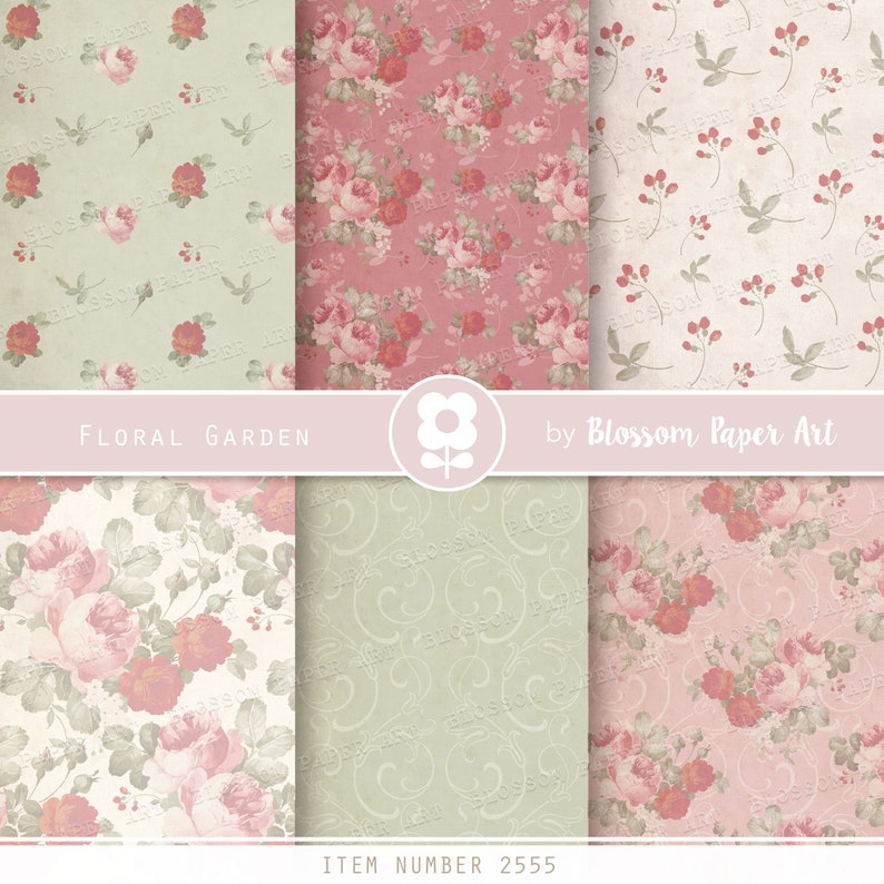 Floral Digital Paper Vintage Pink Digital Paper Pack Floral - Etsy