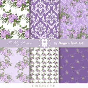 Purple Floral Digital Paper, Floral Digital Paper Pack, Vintage ...