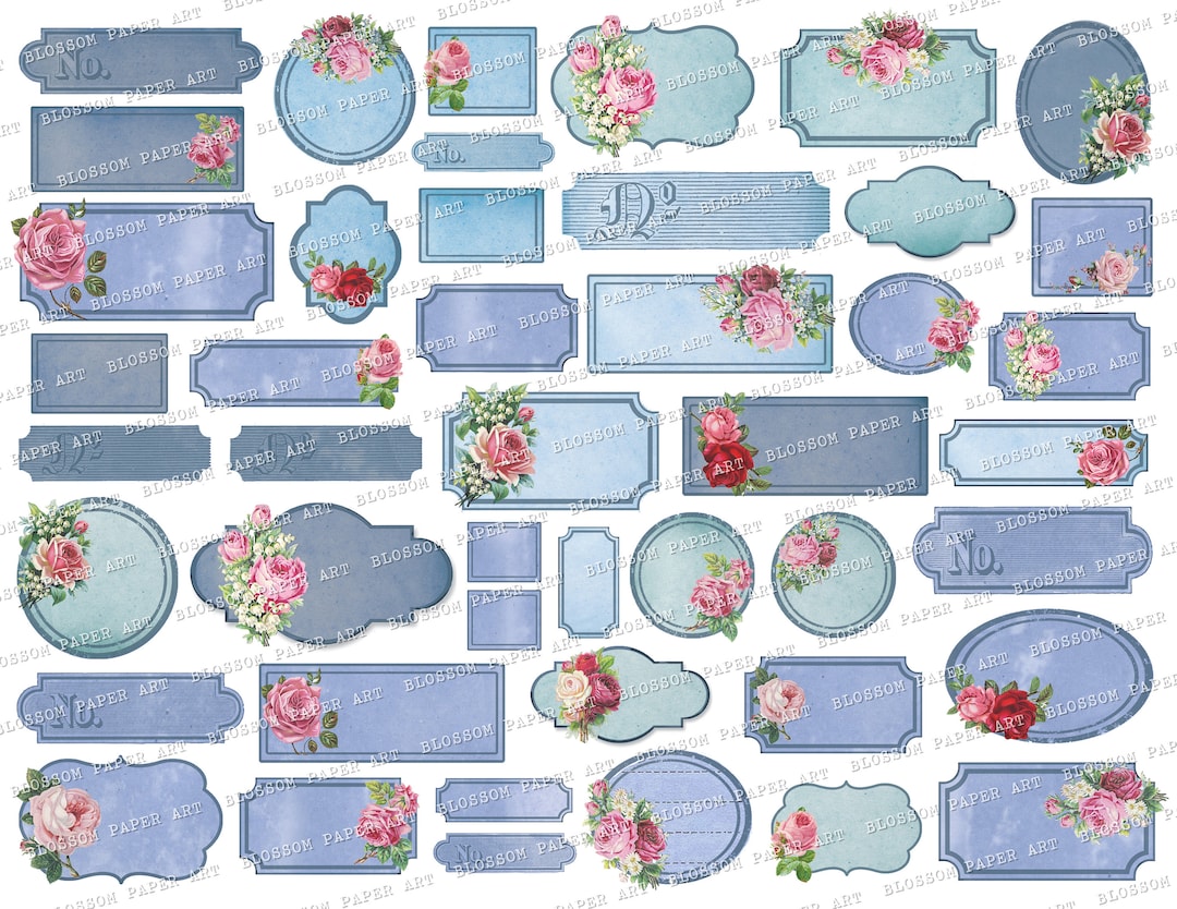 Light Blue Printable Labels, Printable Junk Journal Ephemera Vintage ...