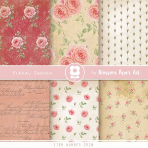 Vintage Digital Paper, Roses Shabby Chic Scrapbook Paper Pack ...
