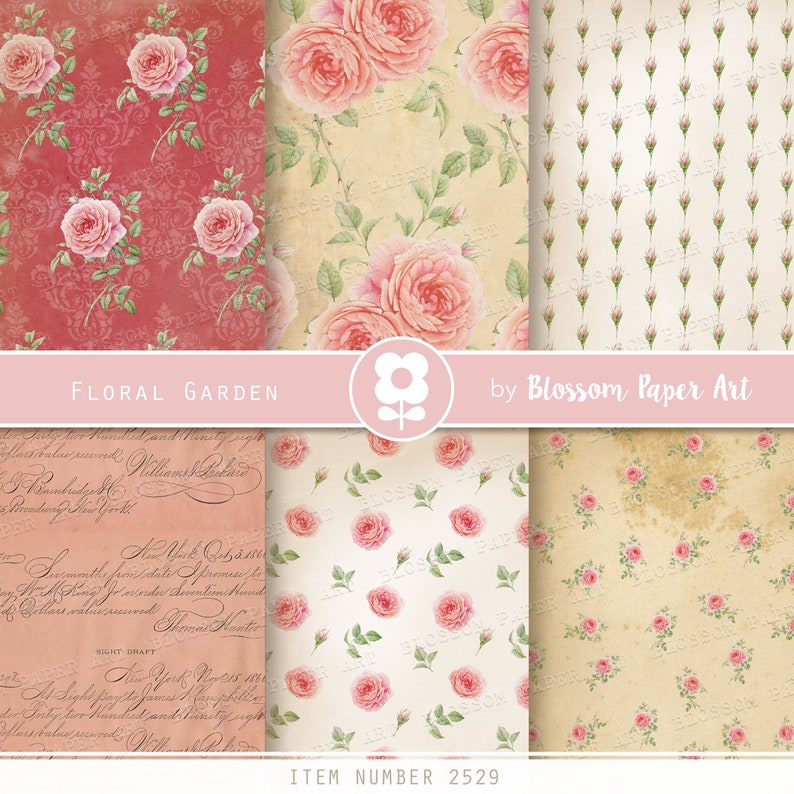 Vintage Digital Paper Roses Shabby Chic Scrapbook Paper Pack - Etsy