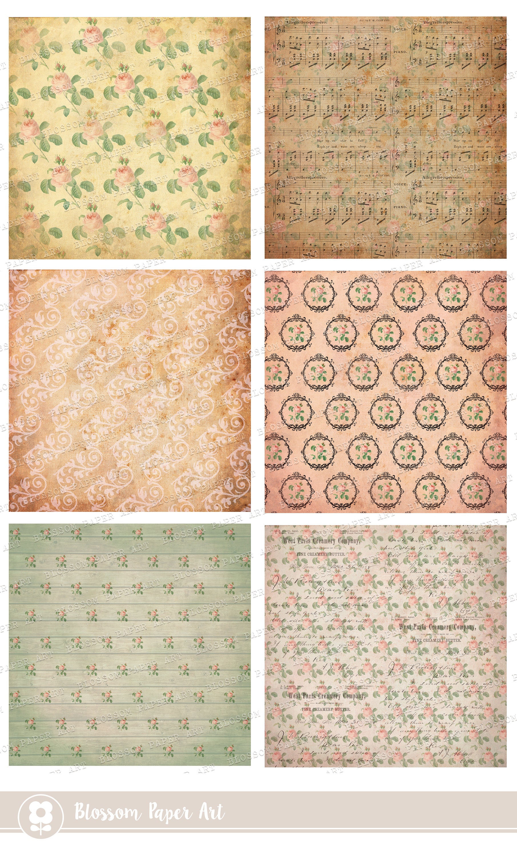 Rose Digital Paper Vintage Floral Digital Paper Pack Victorian | Etsy