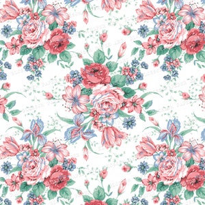 Victorian Rose Digital Paper, Pink and Blue Floral Digital Paper ...
