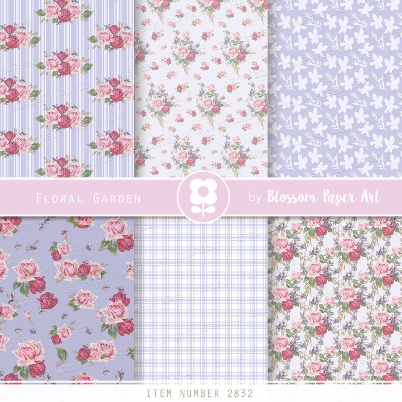 Rose Digital Paper Shabby Chic Digital Paper Pack Vintage | Etsy