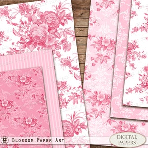 Pink Rose Digital Paper Floral Digital Paper Pack, Pink Wedding Vintage ...