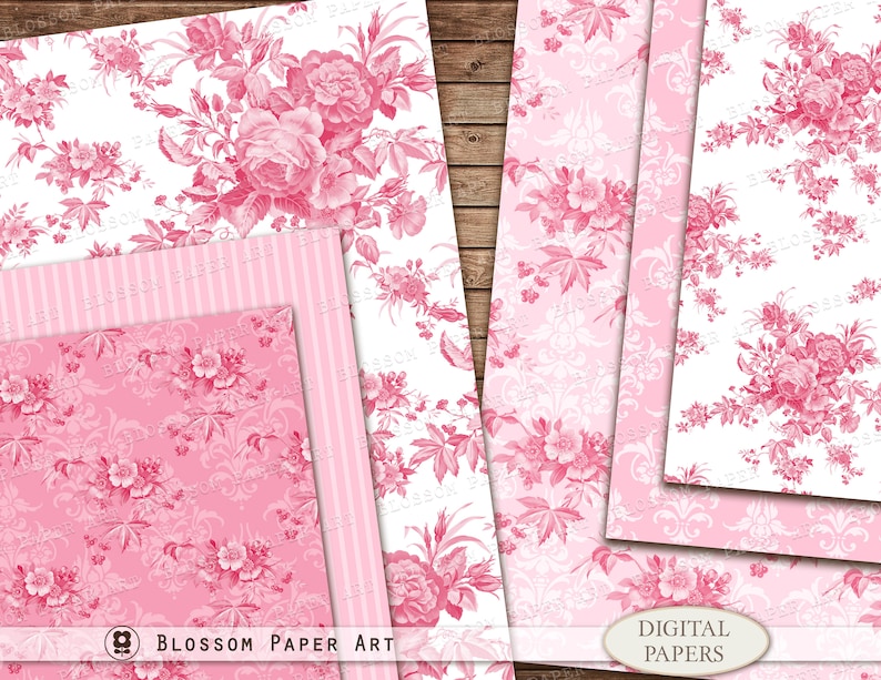 Pink Rose Digital Paper: Vintage Floral Scrapbook (digital Download) - Etsy