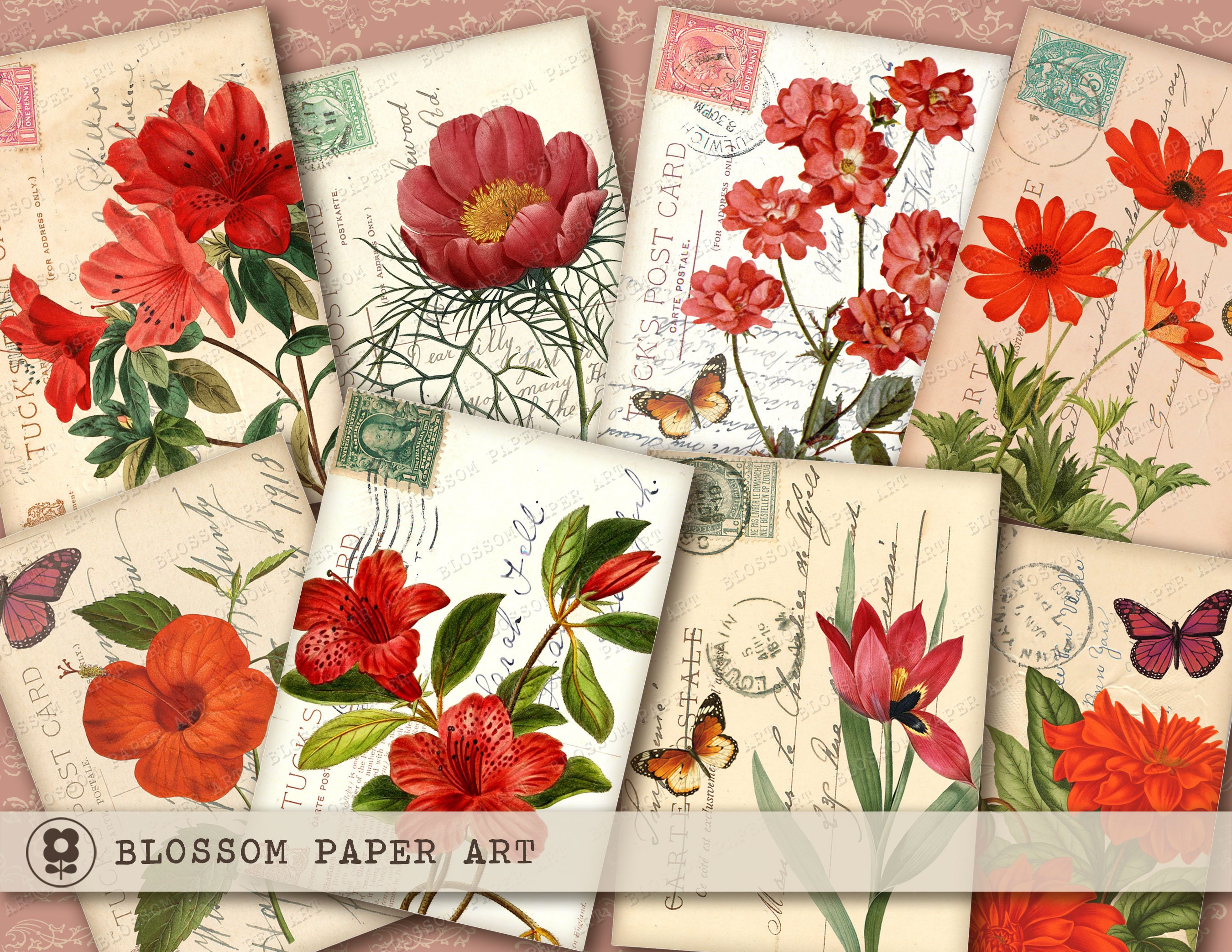 FLORAL Garden Vintage Digital Collage Sheet Printable Cards - Etsy