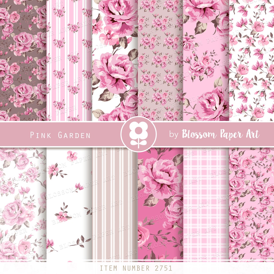Pink Digital Paper, Shabby Chic Paper Pack, Roses Scrapbook Collage ...
