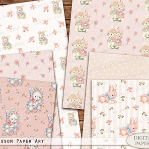 Nursery Digital Paper, Bunnies Digital Paper, Baby Scrapbook Vintage ...