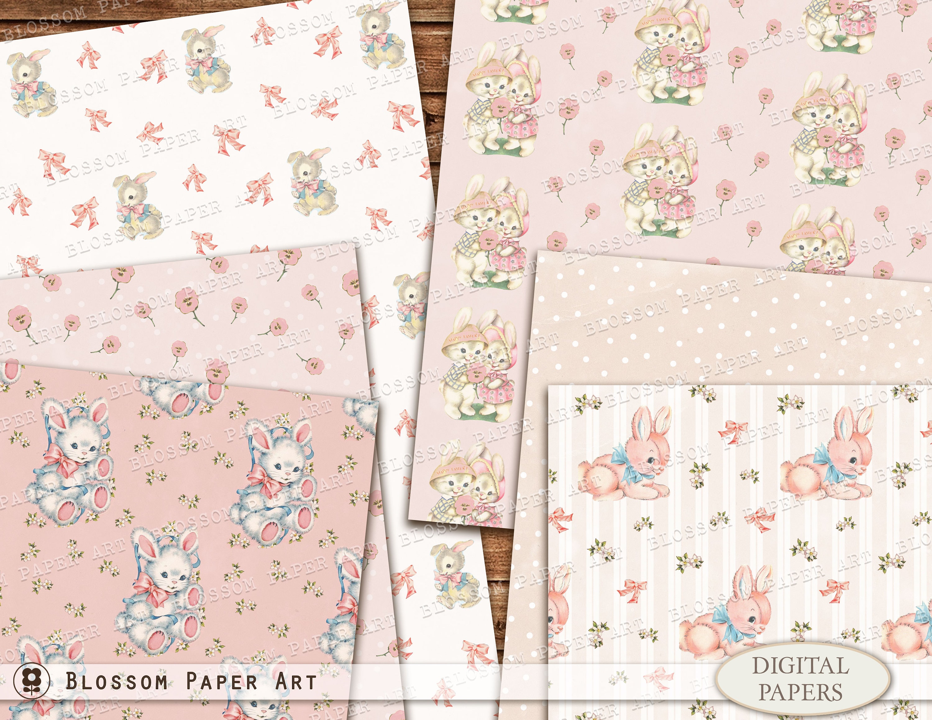 Nursery Digital Paper Bunnies Digital Paper Baby Scrapbook | Etsy