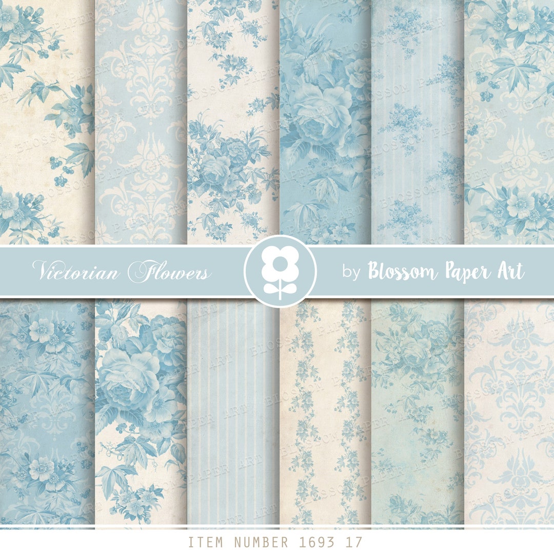 Light Blue Rose Digital Paper for Junk Journal, Victorian Papers ...