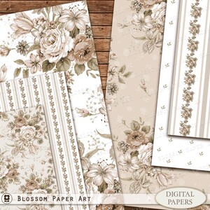 Brown Floral Digital Paper, Victorian Rose Digital Paper for Junk ...