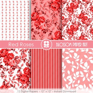 Red Digital Paper Red Floral Paper Pack Red Scrapbook Paper Pack ...