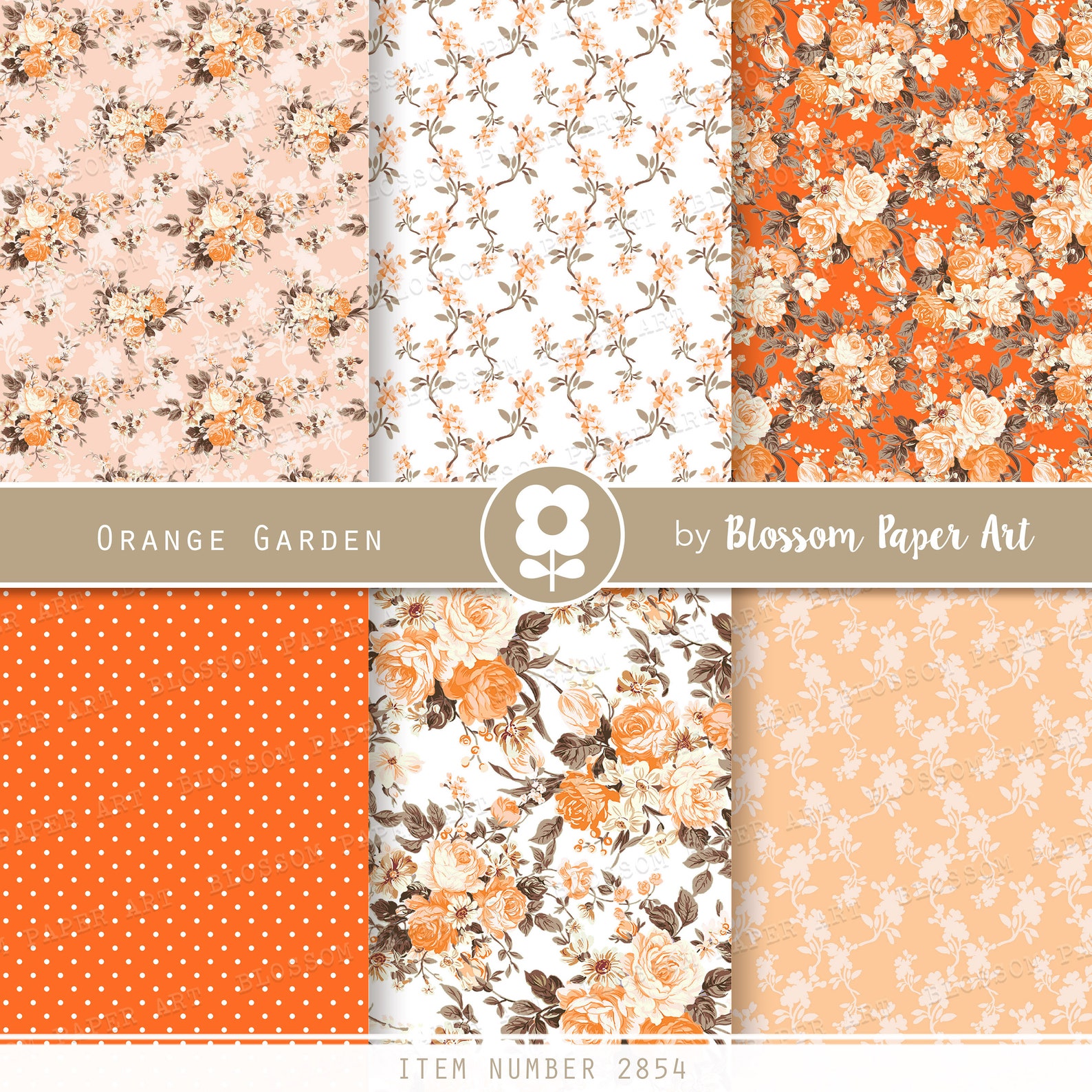 Floral Digital Paper Orange Scrapbook Papers Autumn Papers - Etsy