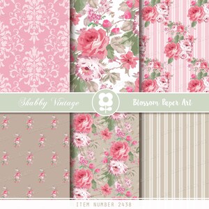 Shabby Chic Digital Paper, Pink Floral Digital Paper Pack, Scrapbooking ...