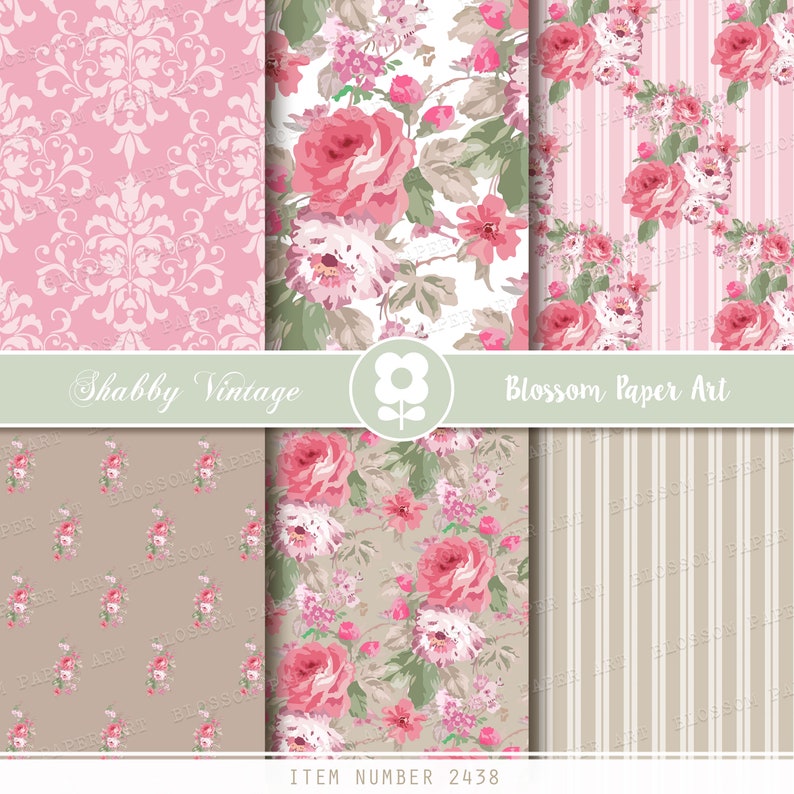Shabby Chic Digital Paper Pink Floral Digital Paper Pack | Etsy